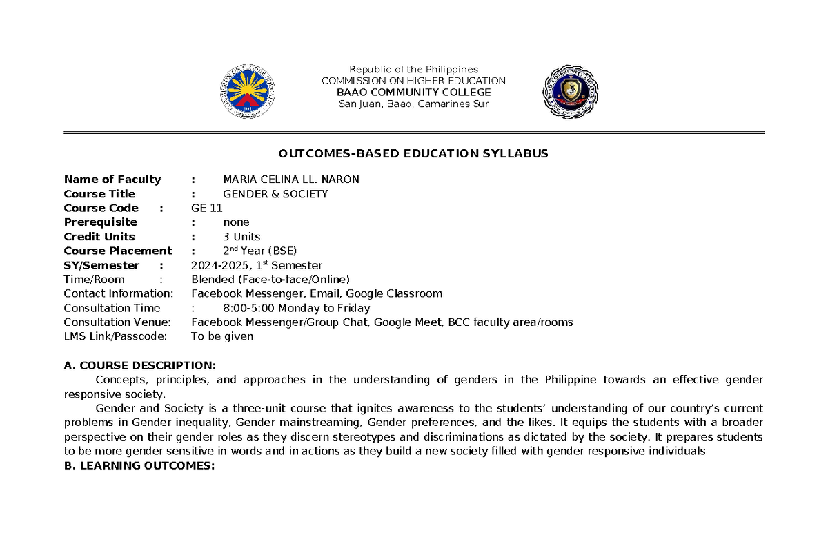 GE 11 Gender and Society - Copy - Republic of the Philippines ...