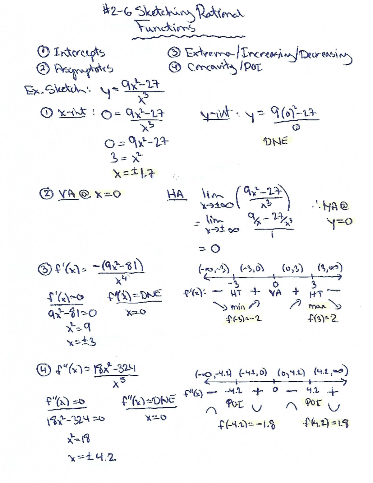 Graphing Rational Functions: Completed Notes for Math 3 2 - Studocu