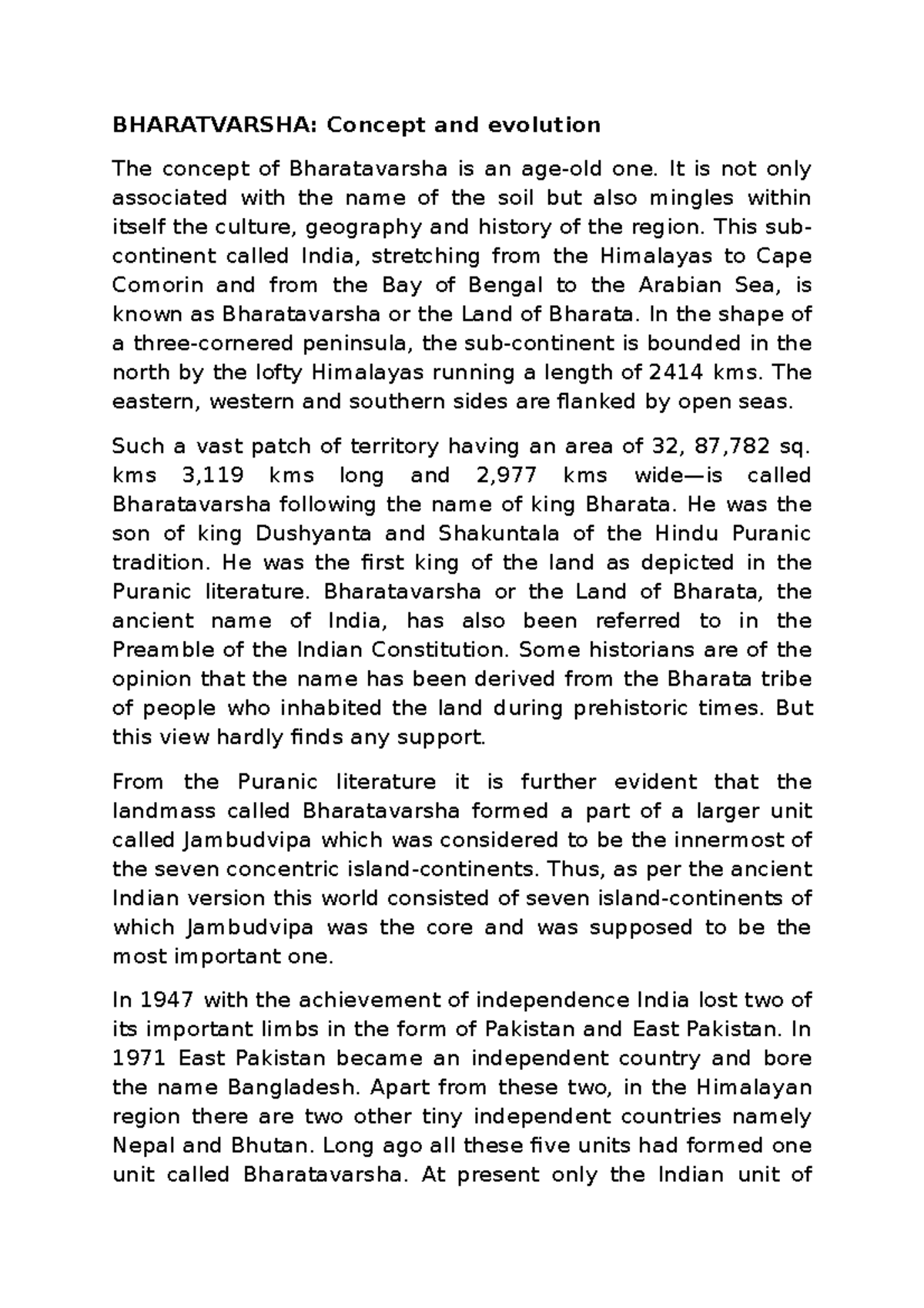 Understanding Bharatavarsha: Concept and Historical Evolution - Studocu