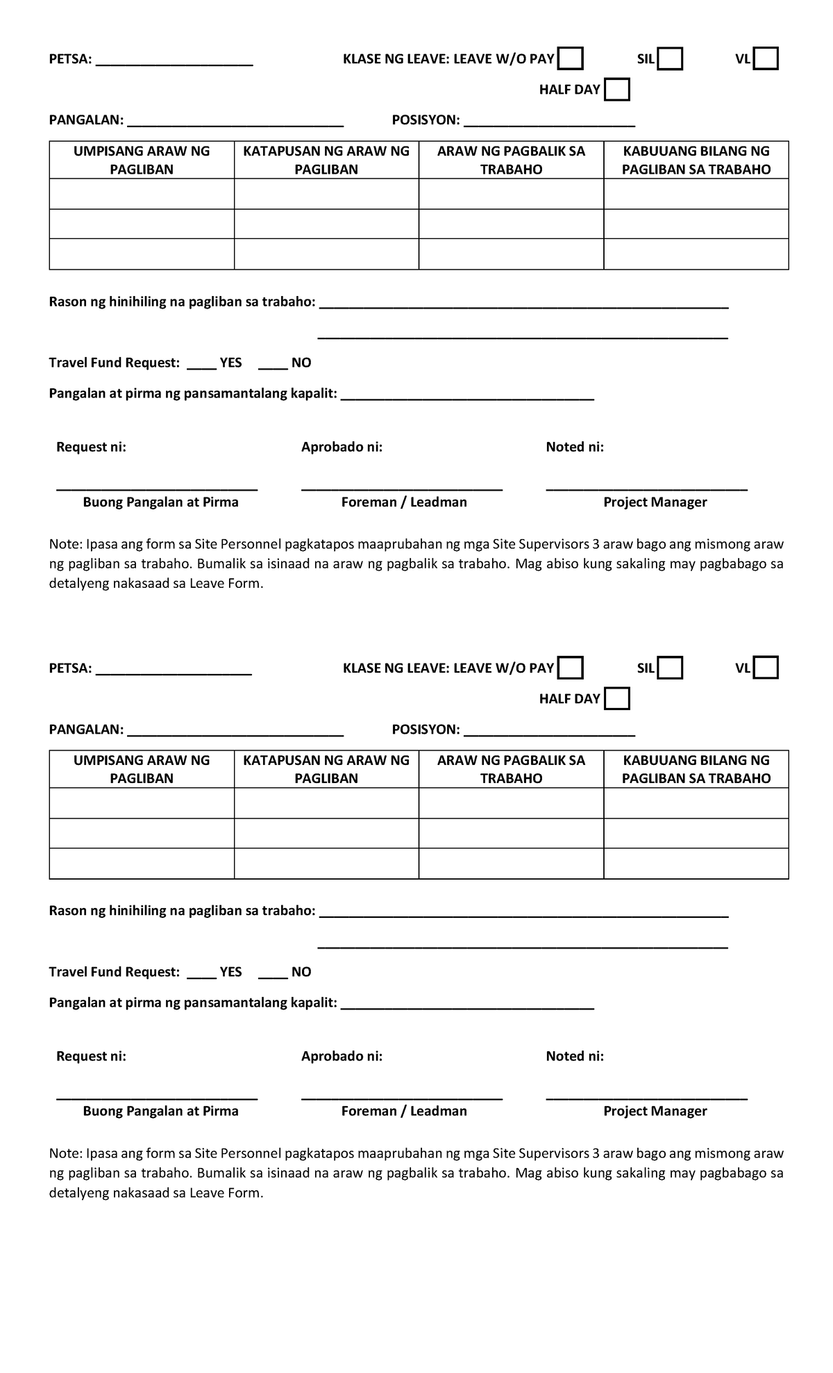 Leave Form for Leave Pay and Travel Fund Request - Studocu