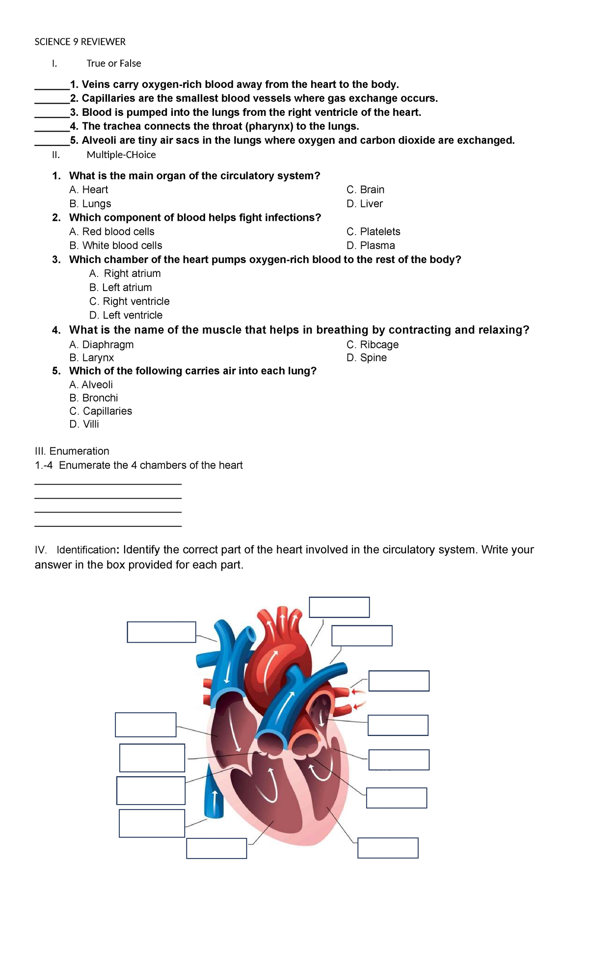 SCIENCE 9 REVIEWER: Circulatory System Concepts and Quiz - Studocu