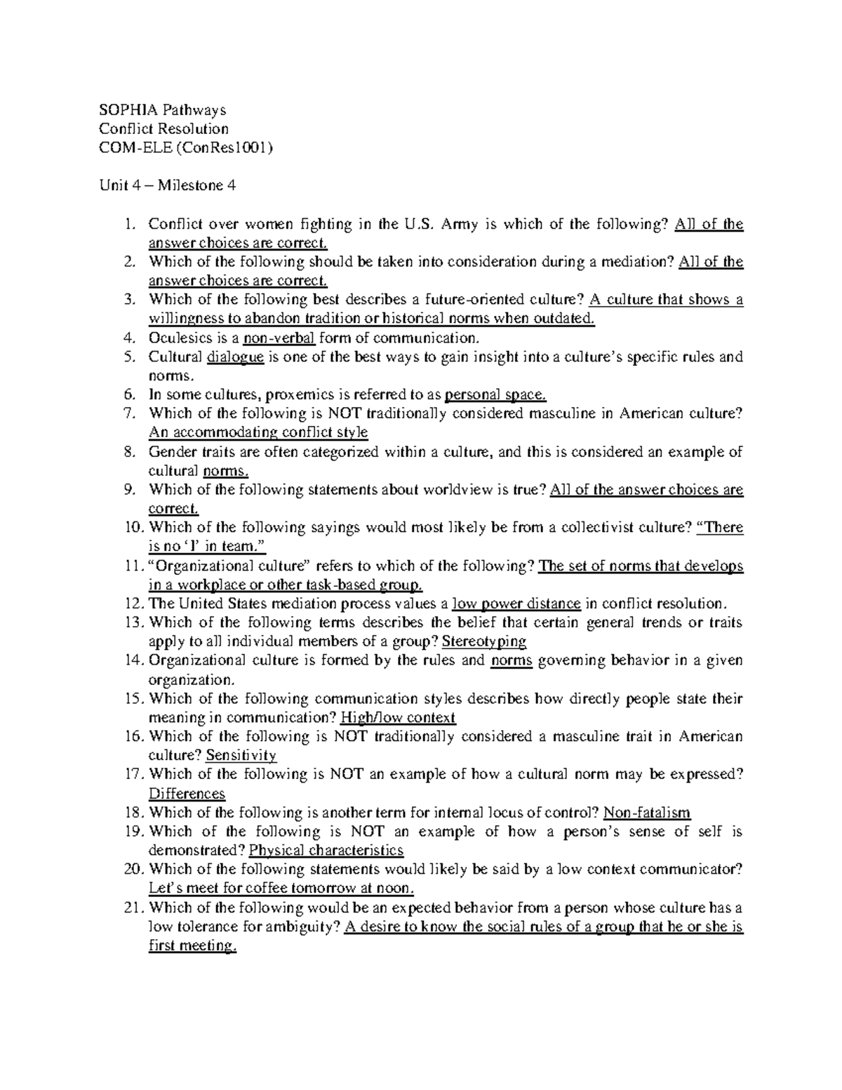 Unit 4 - Milestone 4 - Conflict Resolution - COM-ELE (ConRes1001) - Studocu