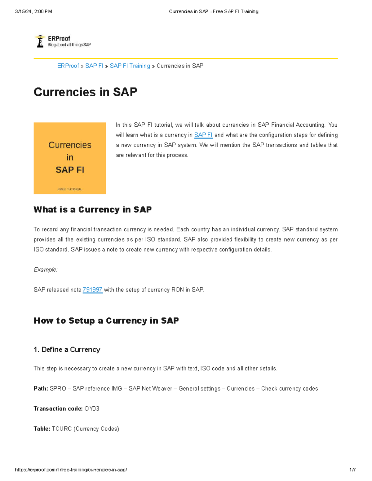1-5 Currencies in SAP - Free SAP FI Training Guide - Studocu