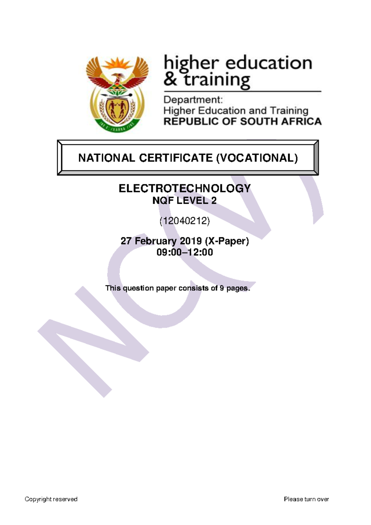 Electrotechnology NQF Level 2 Exam Paper (12040212) - 27 Feb 2019 - Studocu