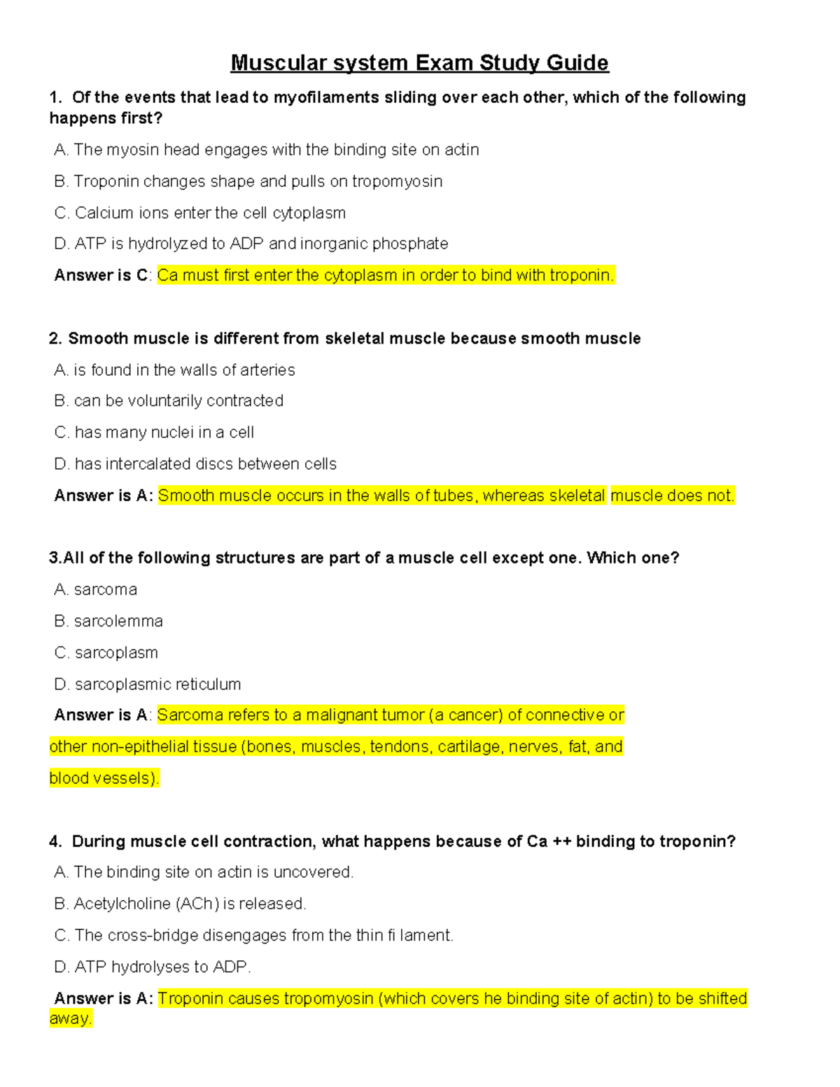 Muscle System Exam Study Guide (Course Code: MUSC 101) - Studocu