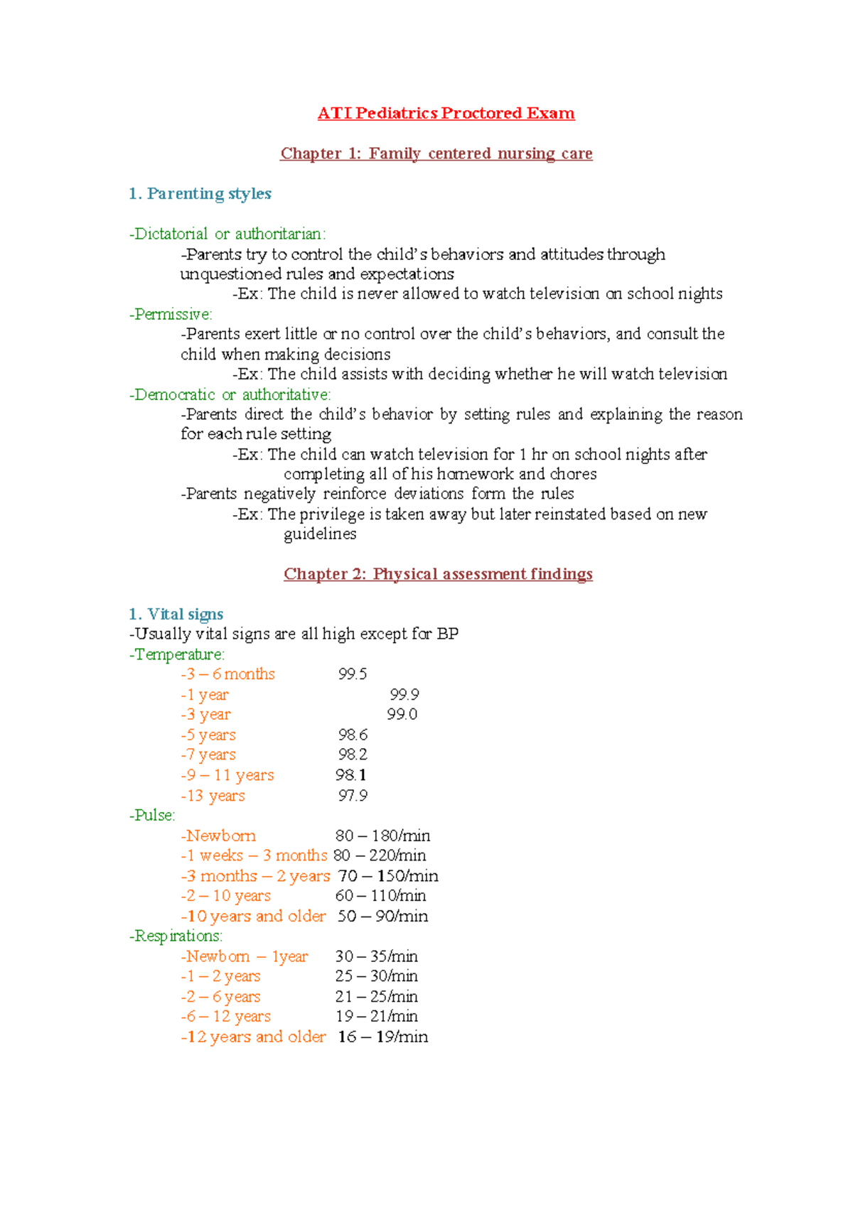 ATI Peds Proctored Exam Study Guide: Comprehensive Notes - Studocu