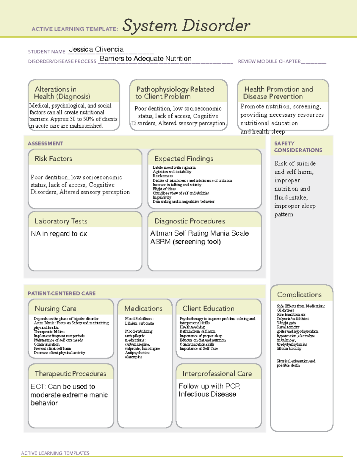 ATI Template for Nutrition Barriers - Active Learning Guide - Studocu