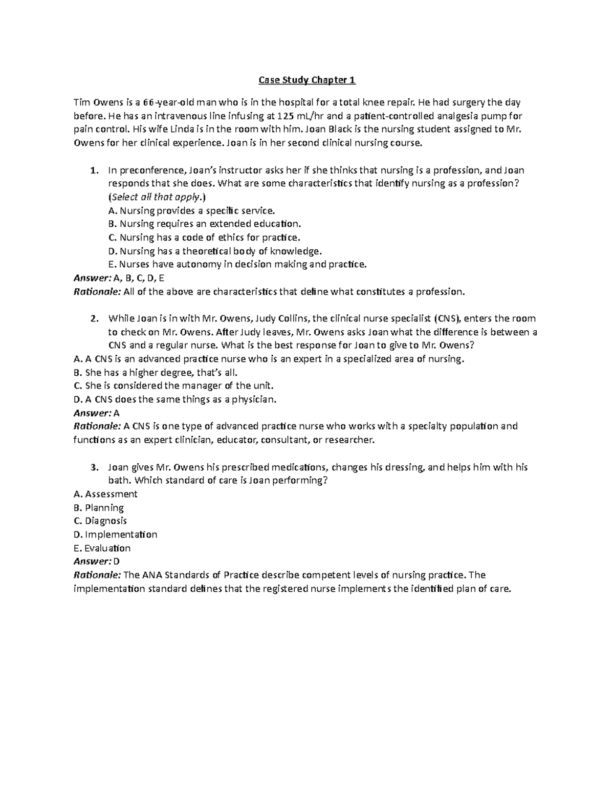 Case Study Chapter 1 with answers - Case Study Chapter 1 Tim Owens is a ...