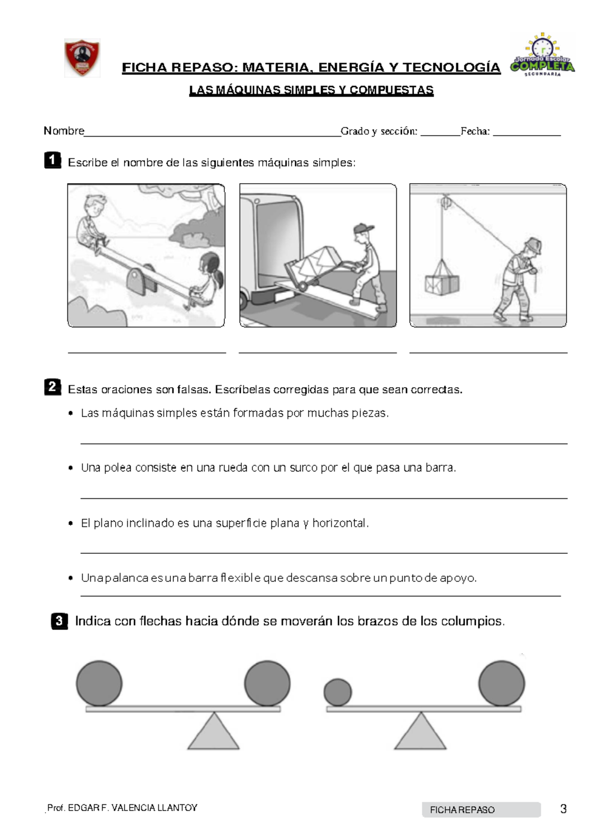 Ficha Repaso: Máquinas Simples y Compuestas - Materia y Energía - Studocu