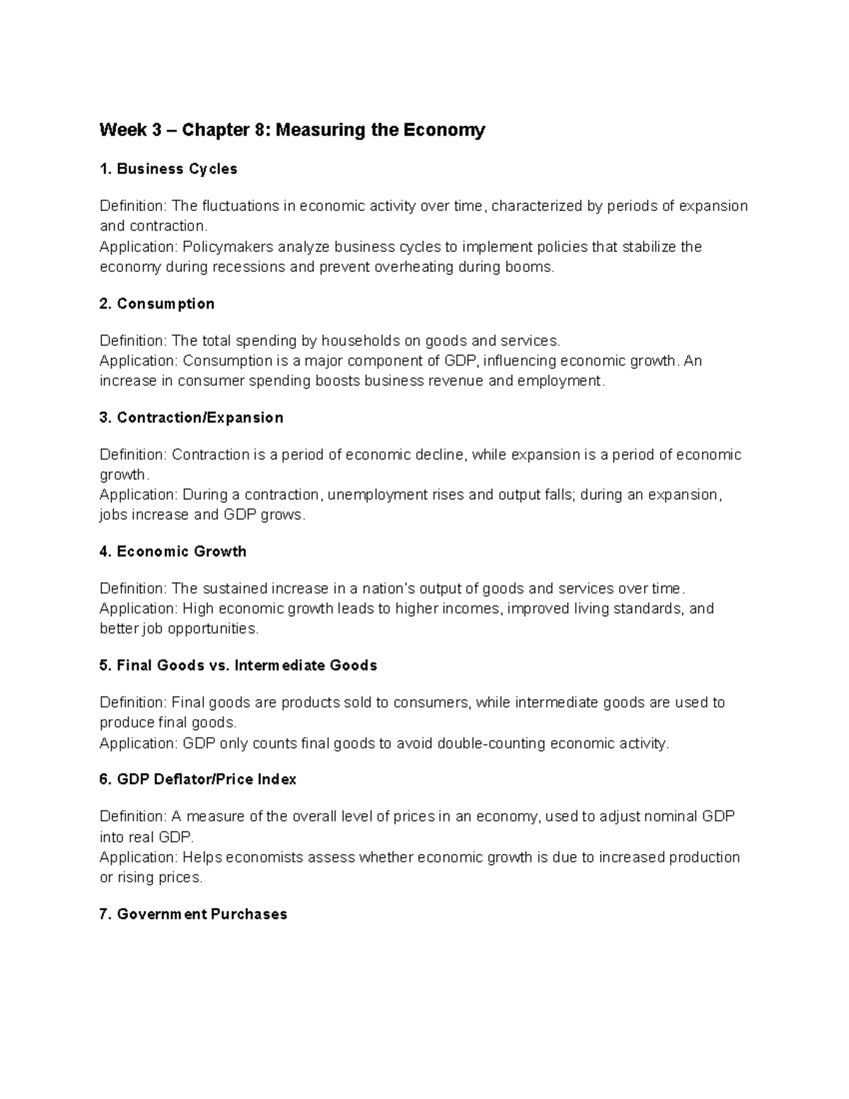 Week 3-5 Econ Notes: GDP, Inflation, Employment & Growth Concepts - Studocu