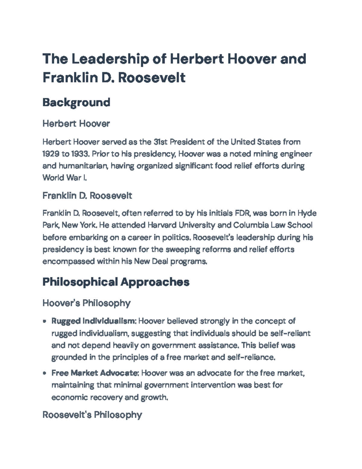 Comparative Analysis of Leadership: Hoover vs. Roosevelt - Studocu