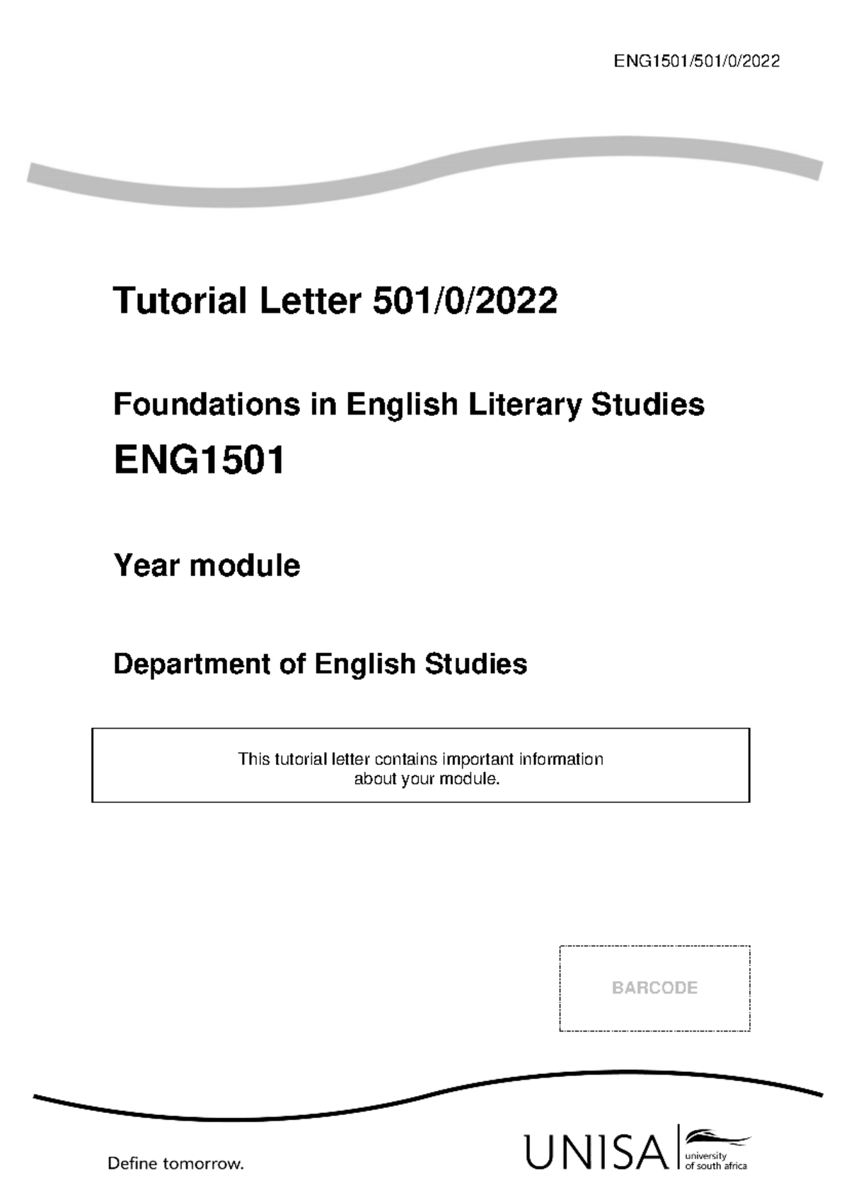 ENG1501/501 Tutorial Letter 501: Foundations in English Literary ...
