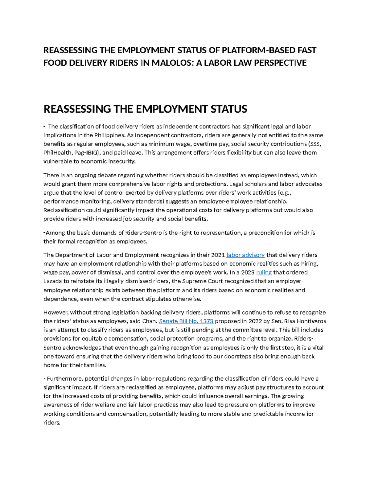 Reassessing the Employment Status of Fast Food Delivery Riders: A Labor ...