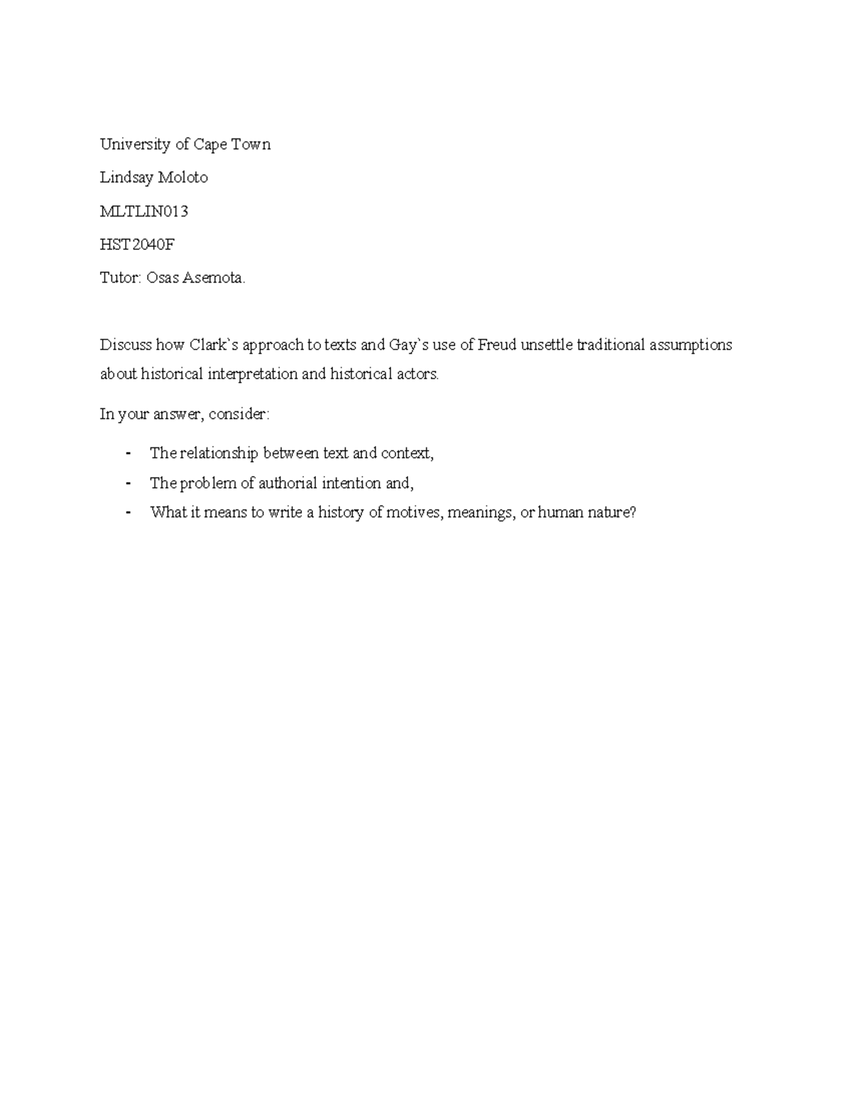 HST2040F Assignment 3: Freud's Impact on Historical Interpretation ...
