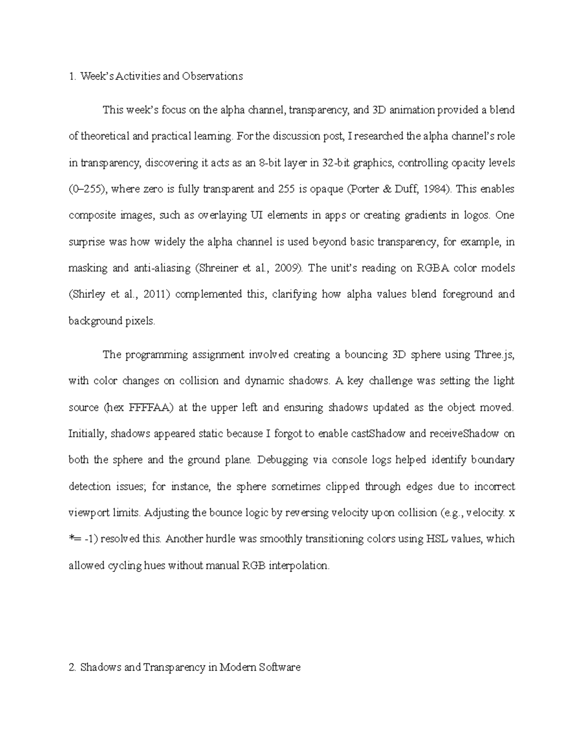 CS 4406-01 Computer Graphics Learning Journal Unit 3 - Week’s Activities and Observations This ...