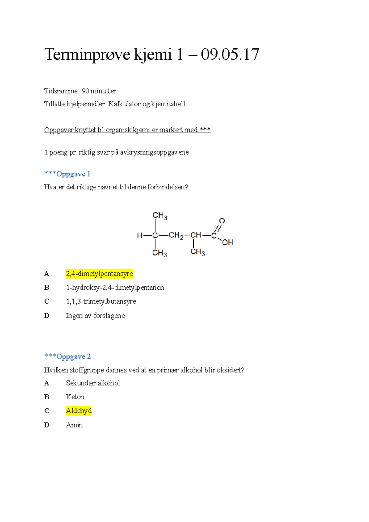 Formelhefte for Eksamen i REA3012 Kjemi 2 - Studocu