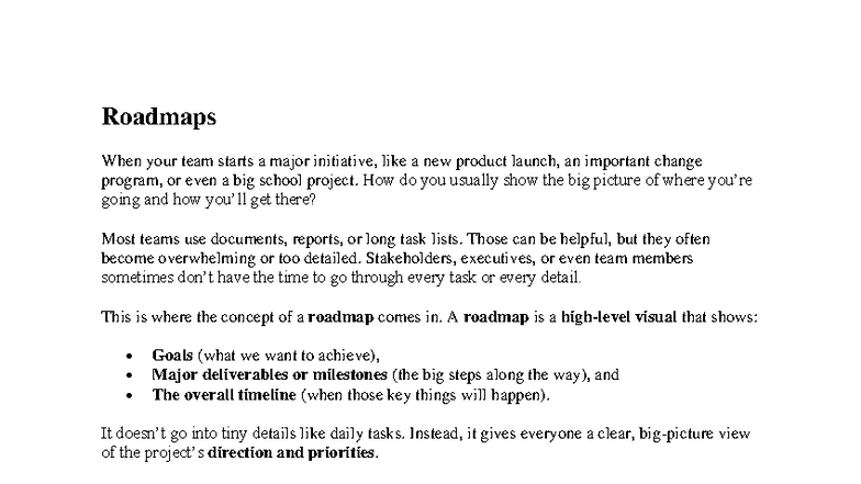 Creating Effective Roadmaps for Major Initiatives: A Guide - Studocu