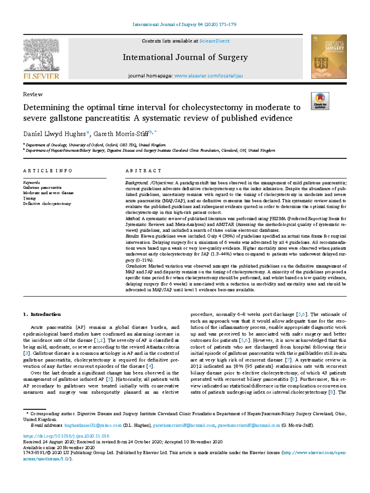 IJS 84: Optimal Timing for Cholecystectomy in Moderate to Severe ...