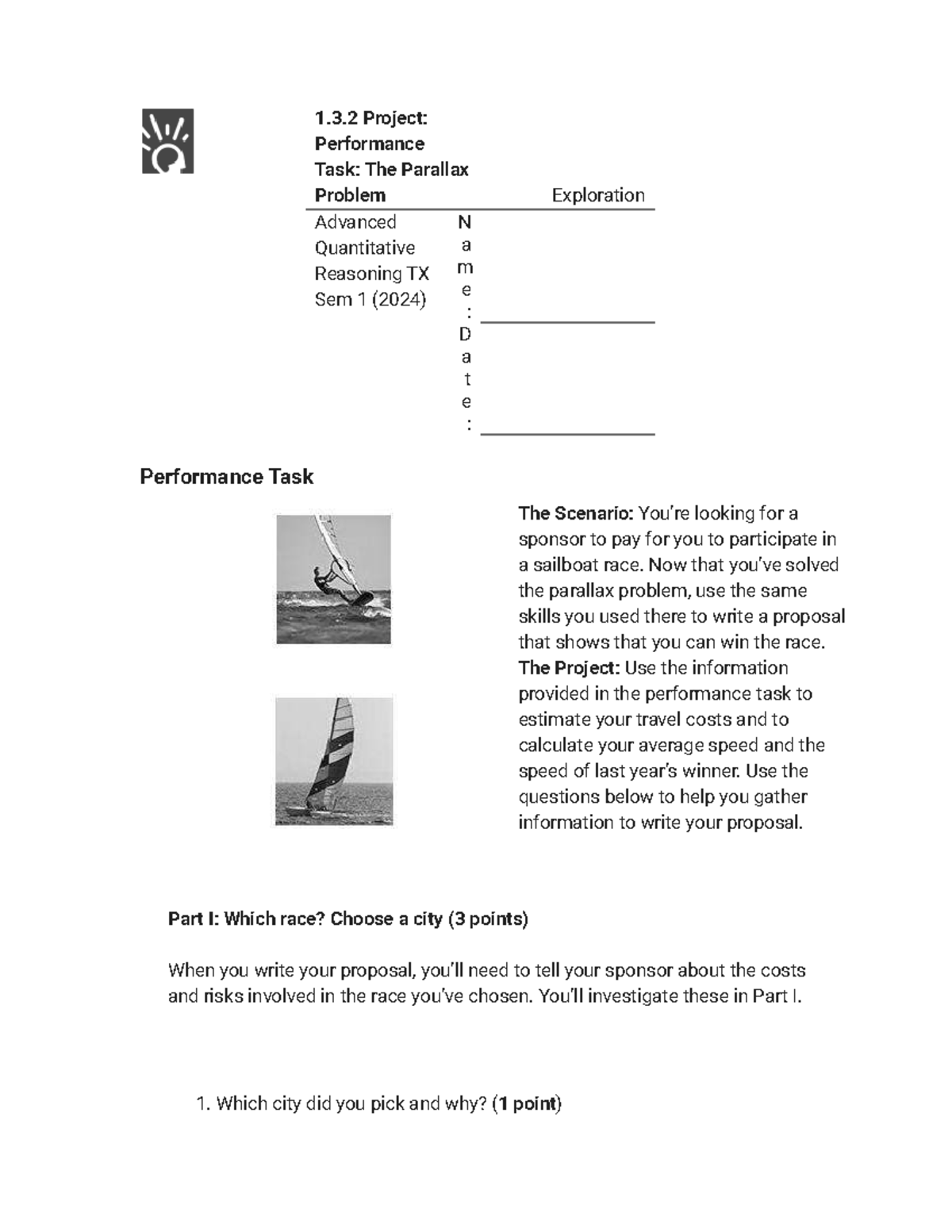 1.3.2 Project: Performance Task Proposal for The Parallax Problem - Studocu