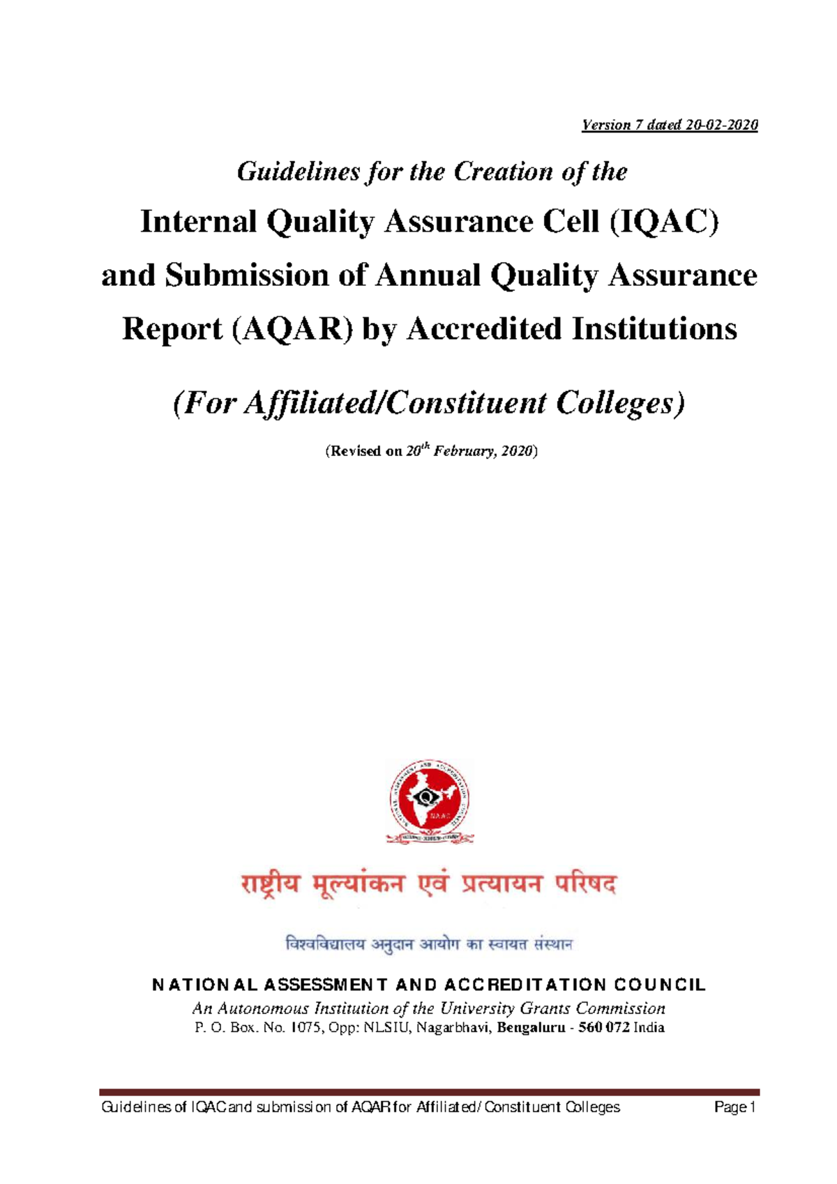 Guidelines for IQAC Creation & AQAR Submission for Colleges (NAAC) - Studocu