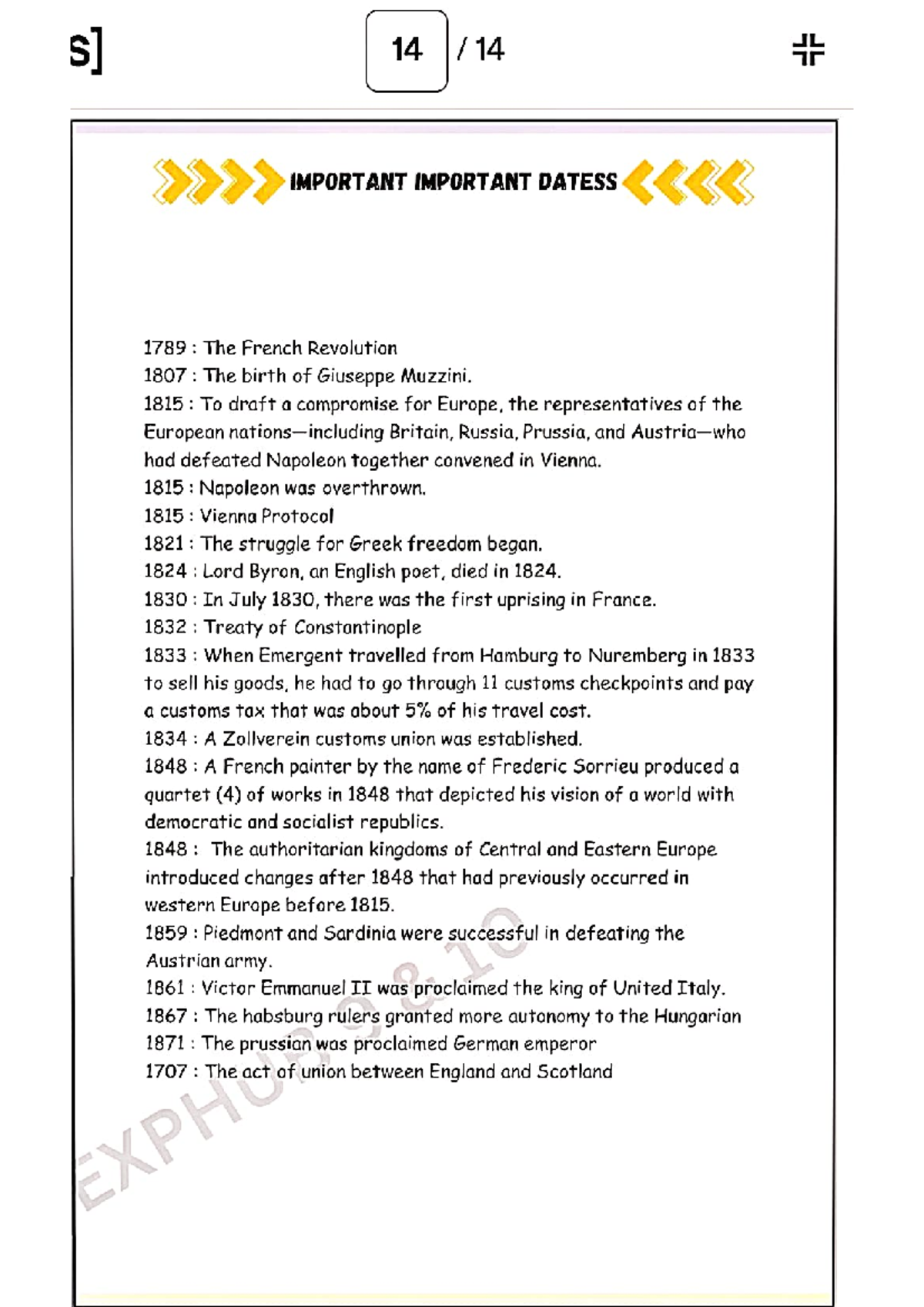 Important Dates in European History: 1789-1871 - Studocu