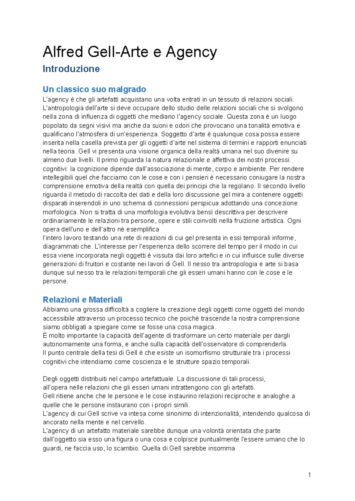 Lezioni di Alfred Gell: Arte e Agency nell'Antropologia Sociale - Studocu