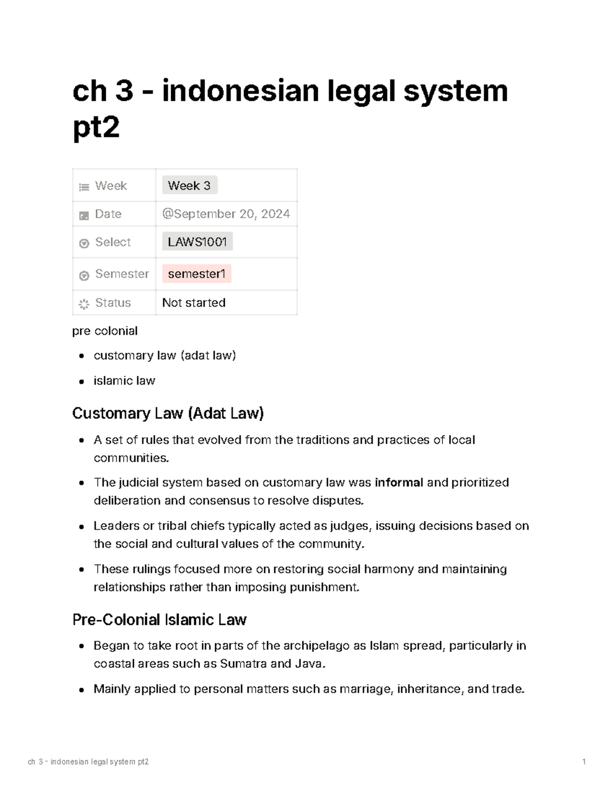 Ch 3 - Indonesian Legal System Pt2: Customary & Islamic Law Overview ...