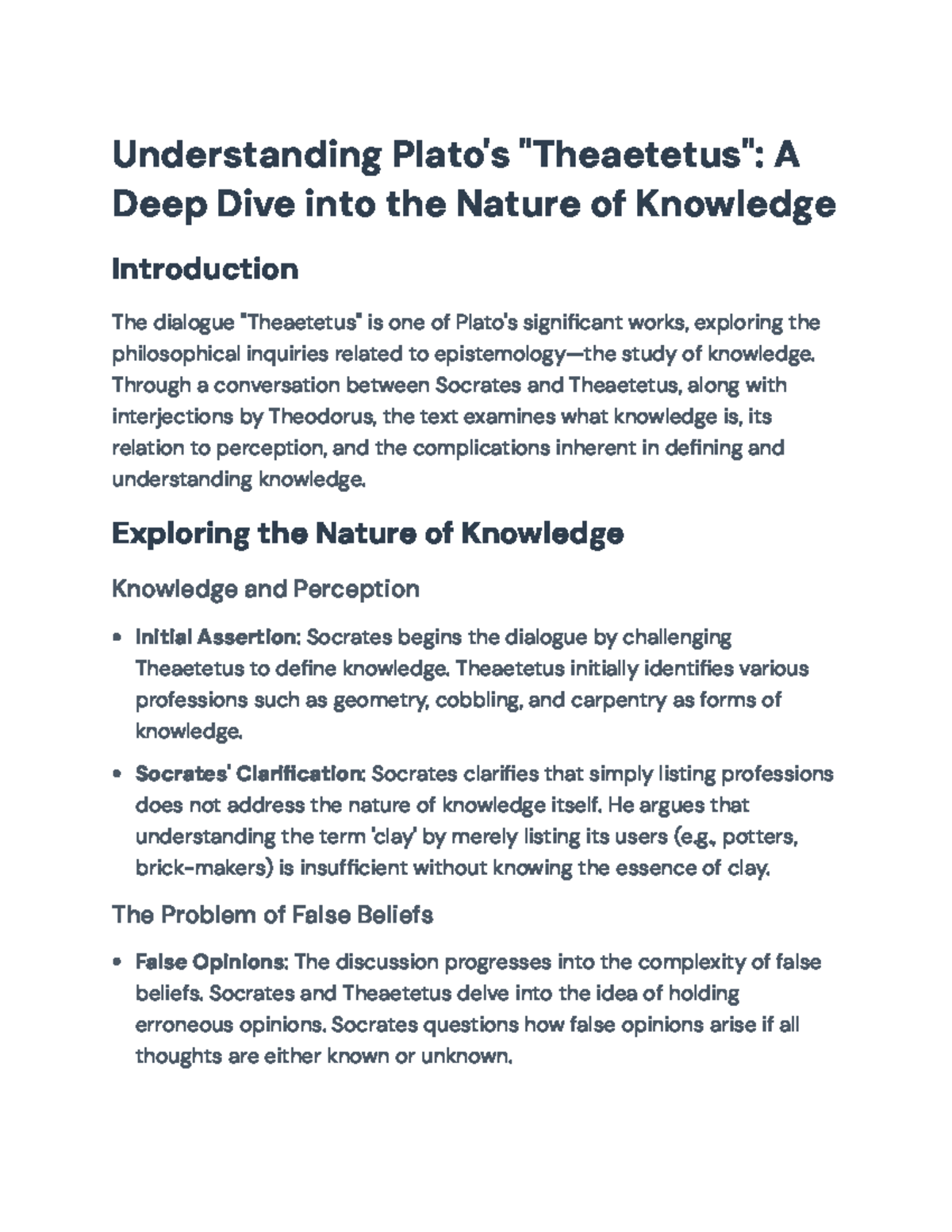 Plato's "Theaetetus": Analyzing Knowledge and Perception ...