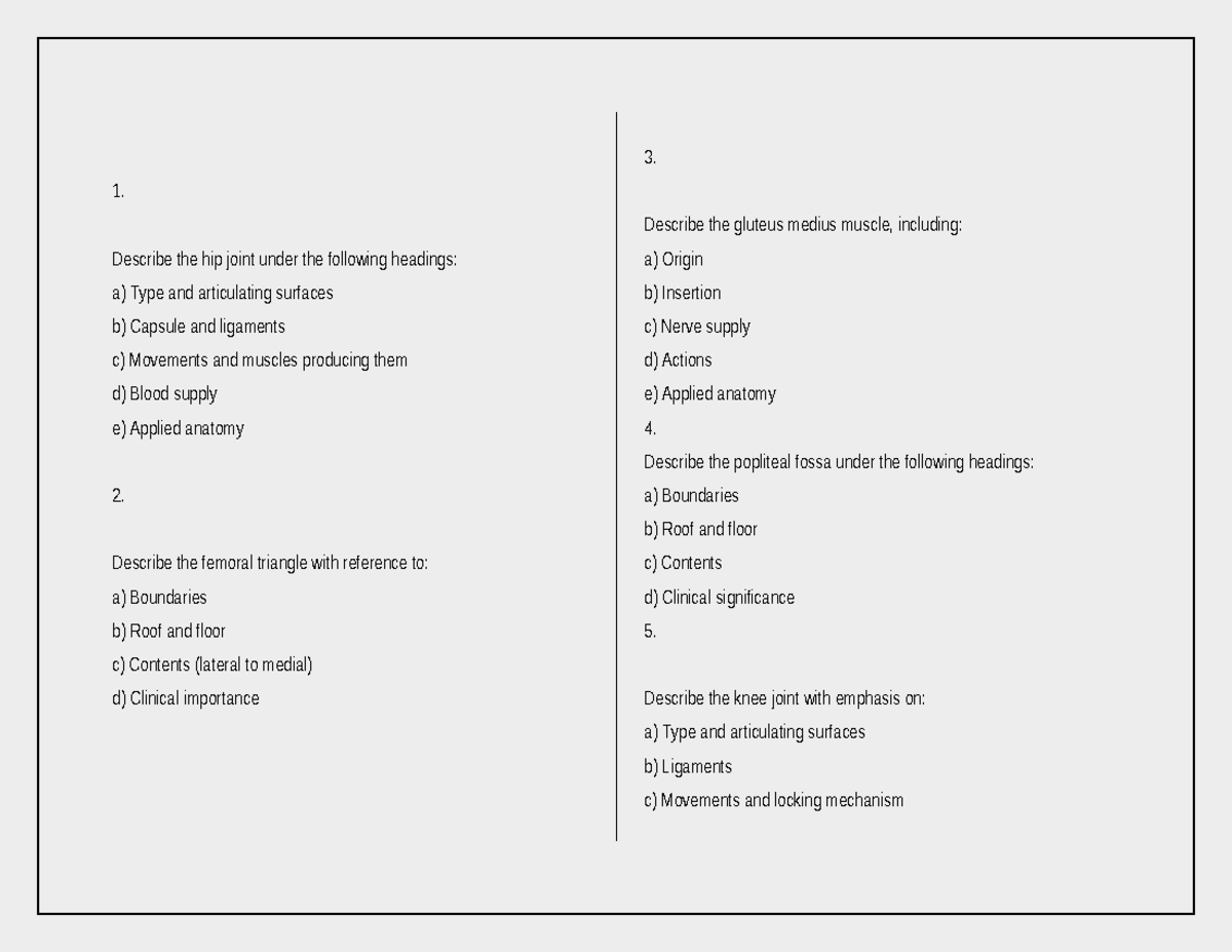 Lower Limb Anatomy Quiz Questions - 3.1 - Studocu