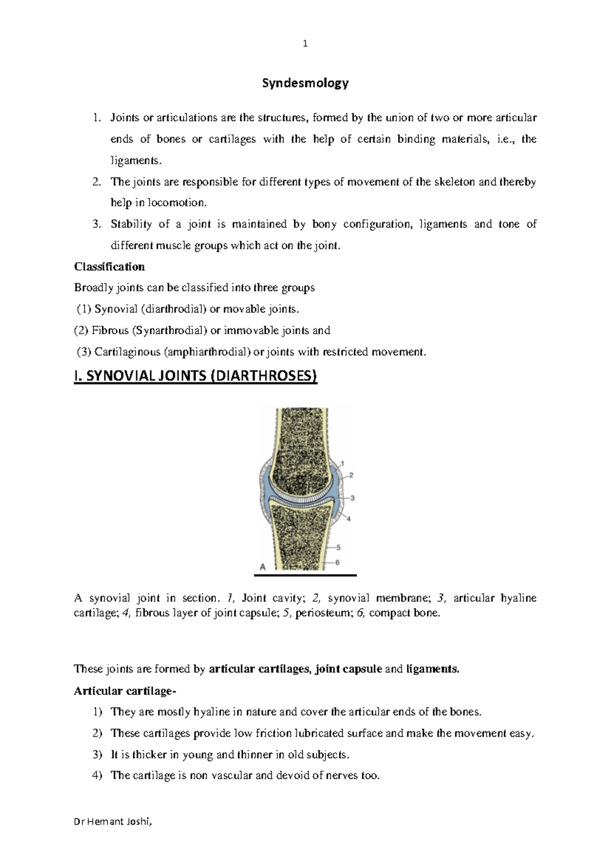 Syndesmology: An Overview of Joints and Their Classifications HJ - Studocu