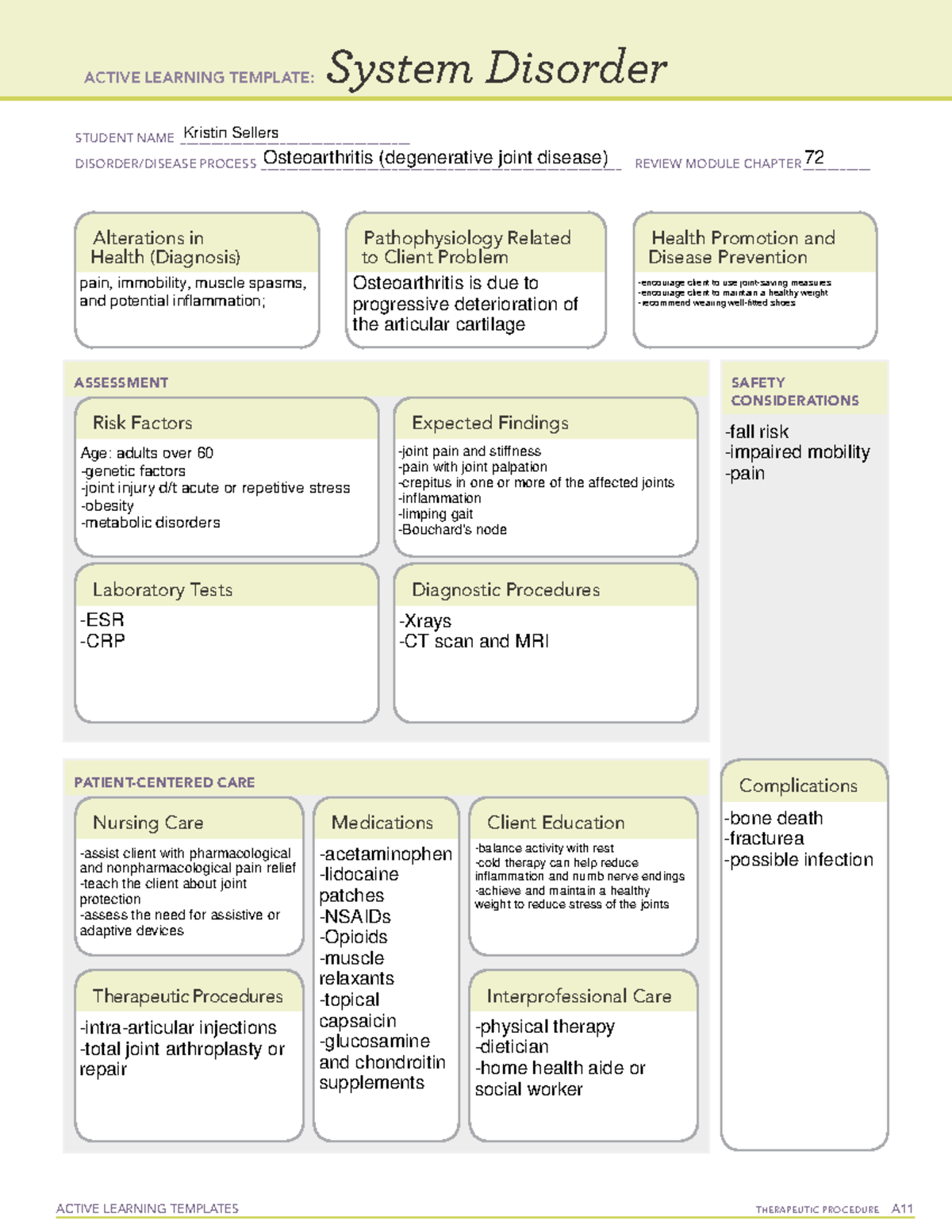 Osteoarthritis & Low-Back Pain: Active Learning Template A - Studocu