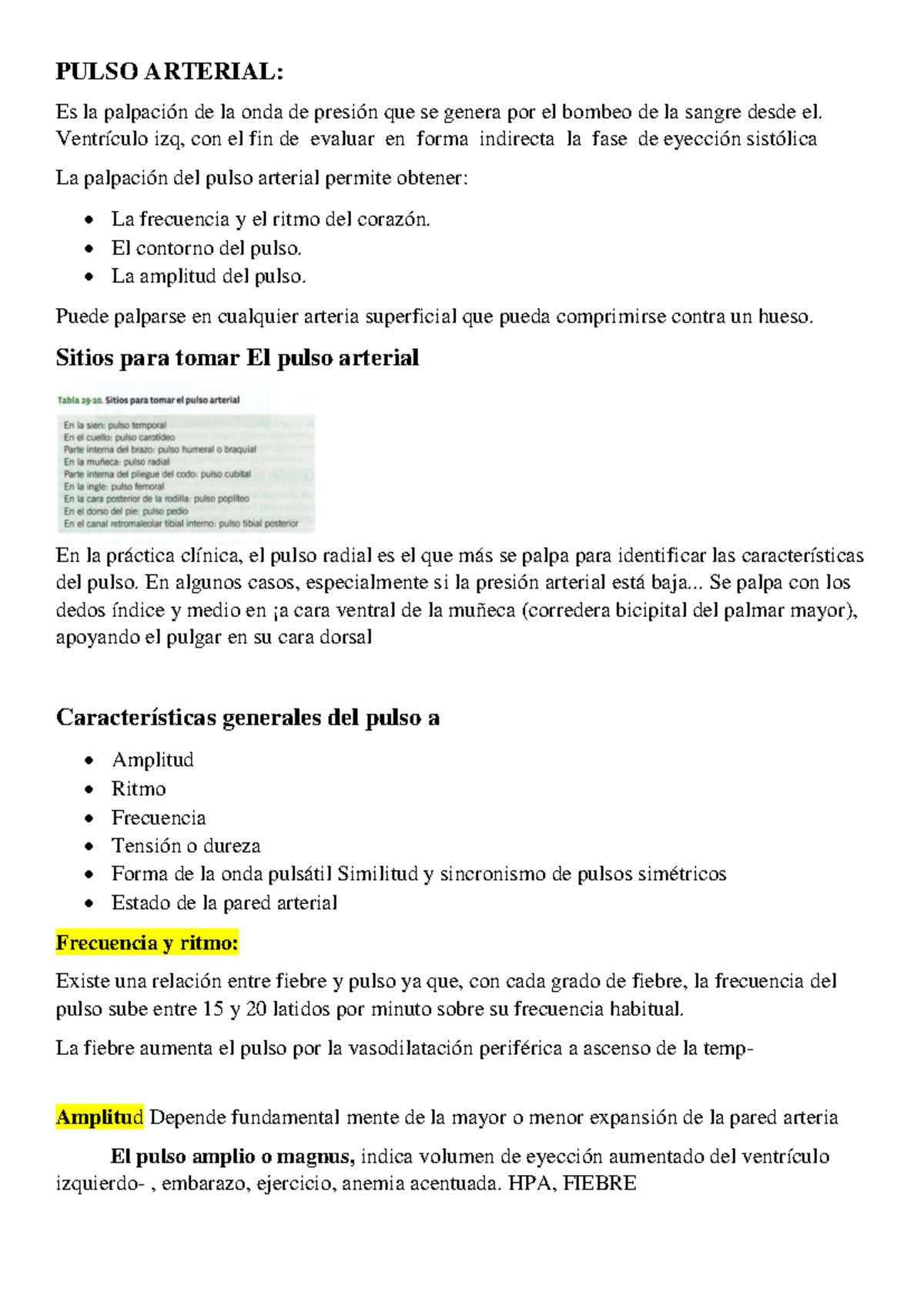 Resumen sobre el Pulso Arterial en Semiología Médica - Clase 101 - Studocu