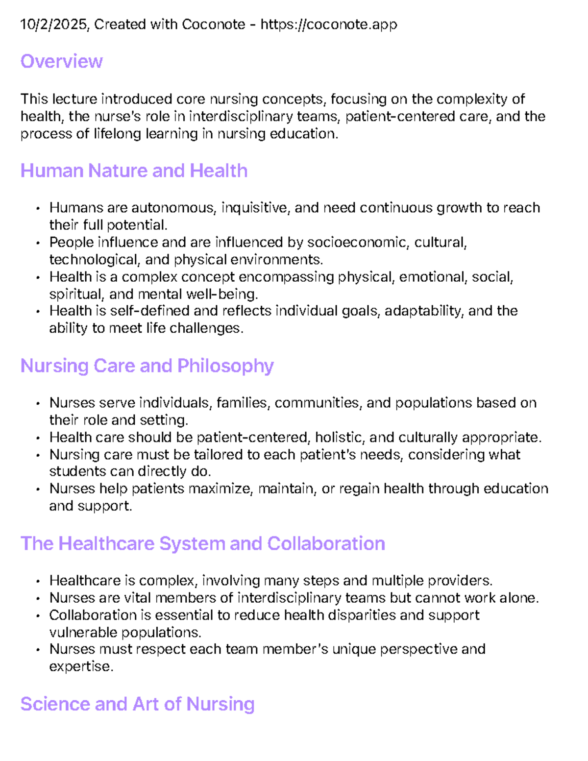 Nursing Concepts and Patient-Centered Care Overview (NUR101) - Studocu