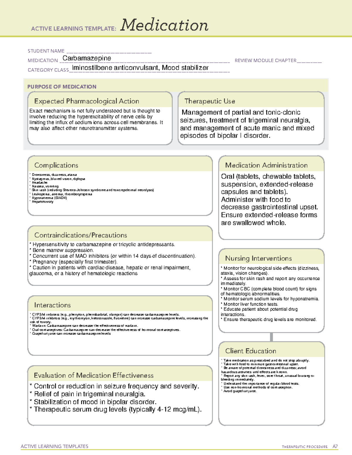 ACTIVE LEARNING TEMPLATE: Carbamazepine Medication Review Module - Studocu