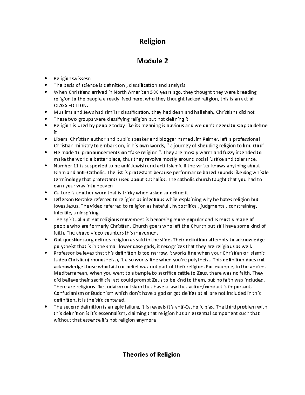 Religion Quiz Notes (Modules 1-5) - Studocu