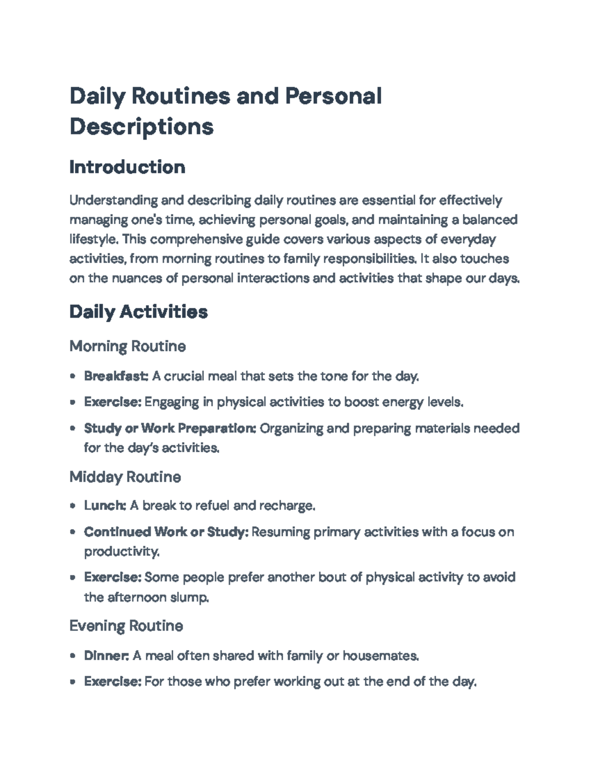 Daily Routines and Personal Descriptions Guide - Daily Routines and ...