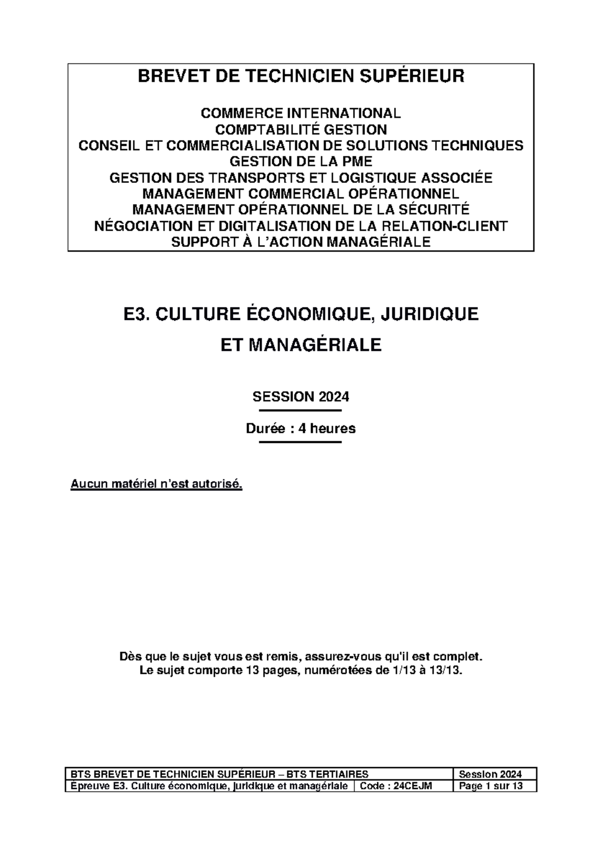 BTS CEJM 2024 - Économie, Droit et Management - Contexte Notarius - Studocu