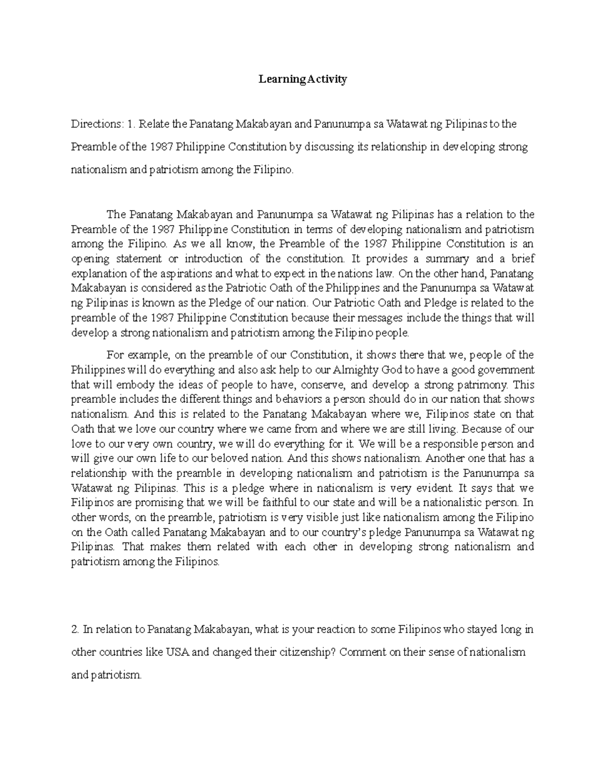 Preamble of the 1987 Philippine Constitution - NSTP - Learning Activity ...