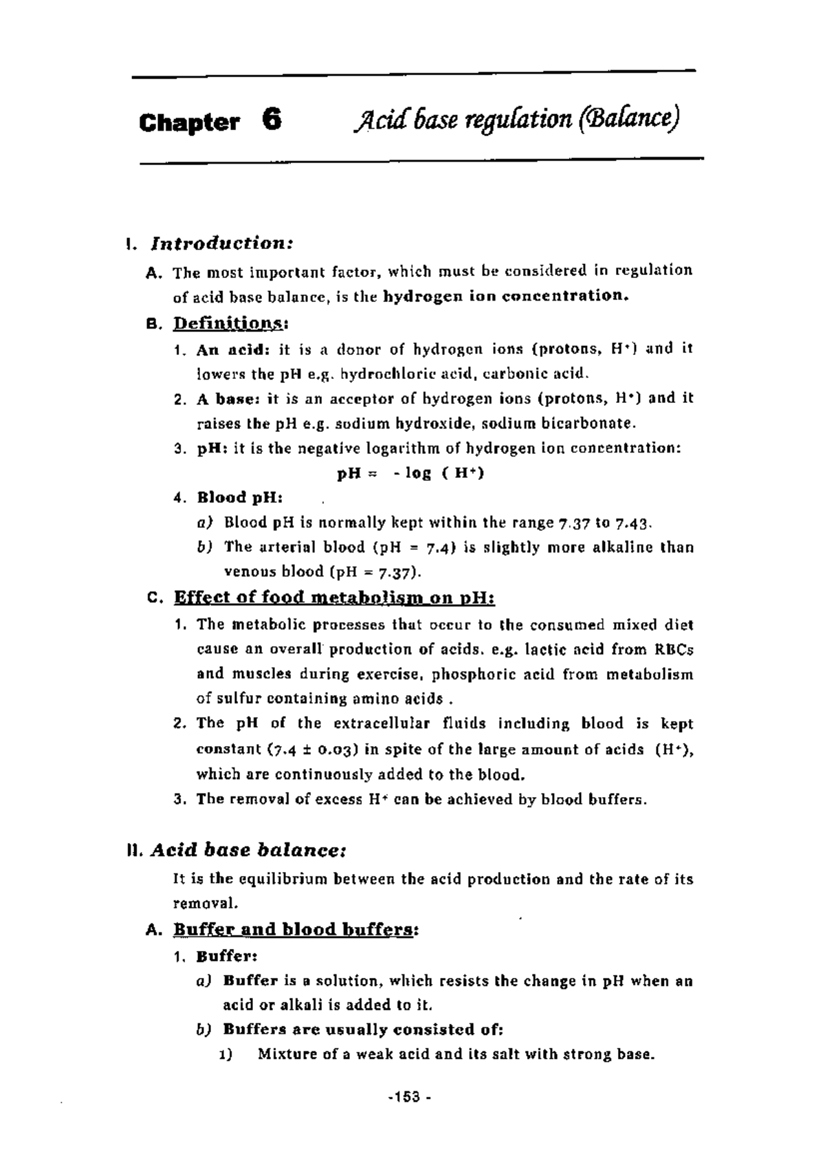 Chapter I: Acid-Base Regulation (CBaCance) Overview - Studocu