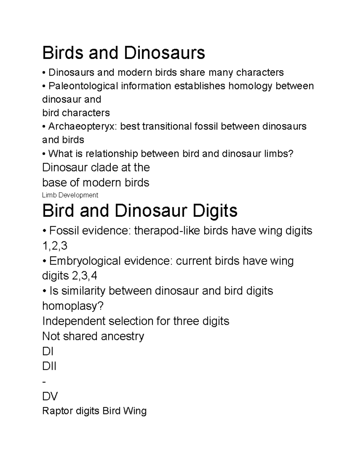 ZOO 3050 Week 12 - Birds, Dinosaurs, and Developmental Biology Notes ...