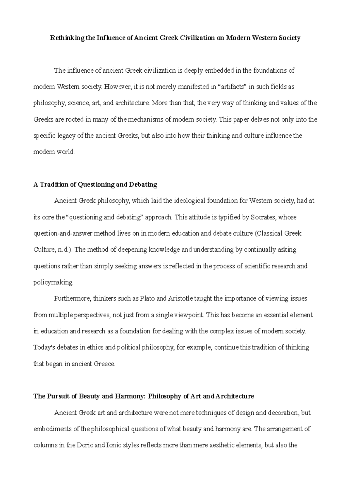 HIST1421 Writing Assesment A 02 - Rethinking the Influence of Ancient ...