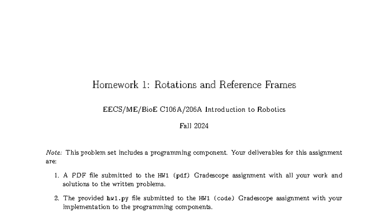 EECS 106A Fa24 Homework 1: Rotations & Reference Frames - Studocu
