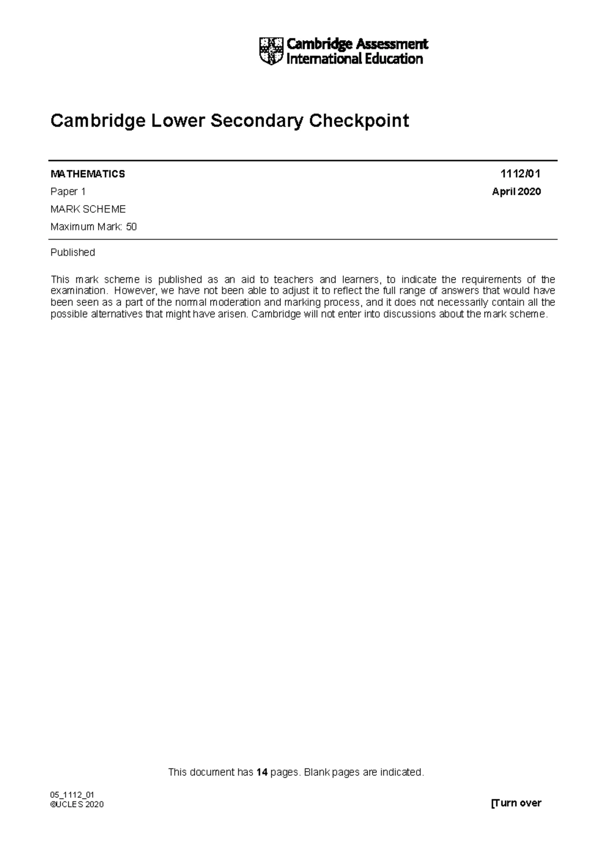 Mathematics Progression Test - M Stage 8 - Cambridge Lower Secondary 8 ...