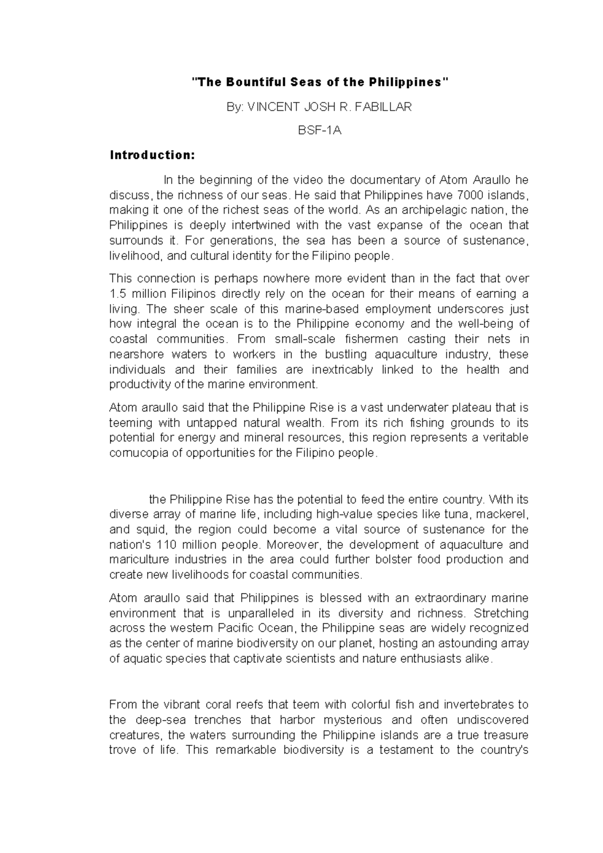 BSF-1A Essay Notes: The Bountiful Seas of the Philippines - Studocu