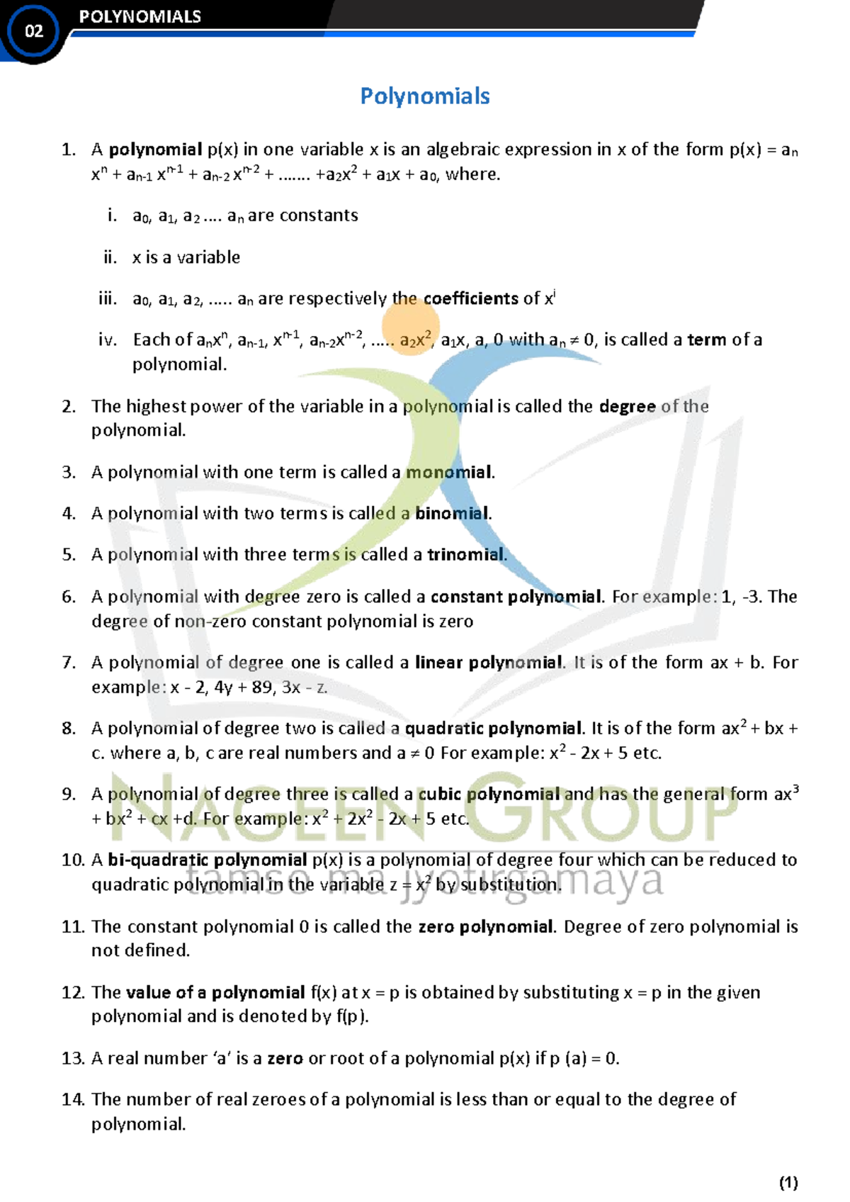 Class 9 Polynomials Notes: Understanding Types, Degrees, and ...
