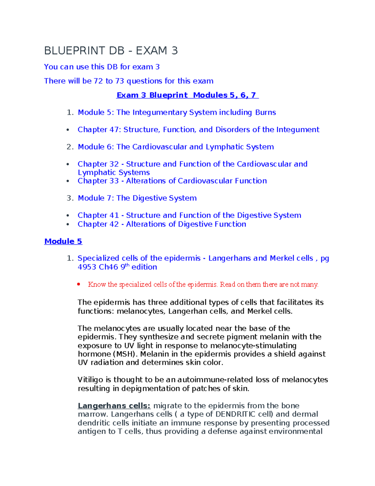Blueprint DB Exam 3: Integumentary, Cardiovascular & Digestive Systems ...
