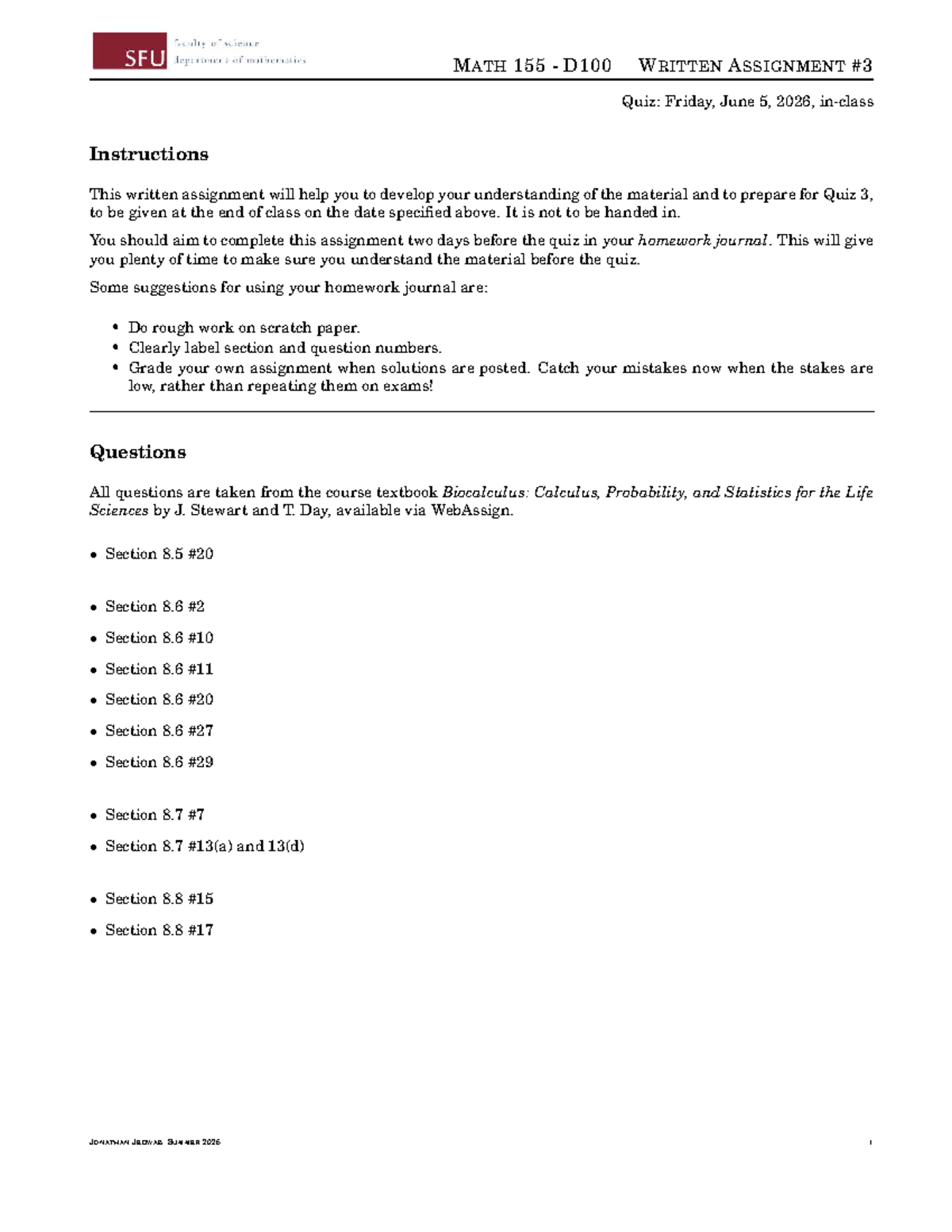 MATH 155 D100 Quiz 3 Prep: Written Assignment Instructions - Studocu