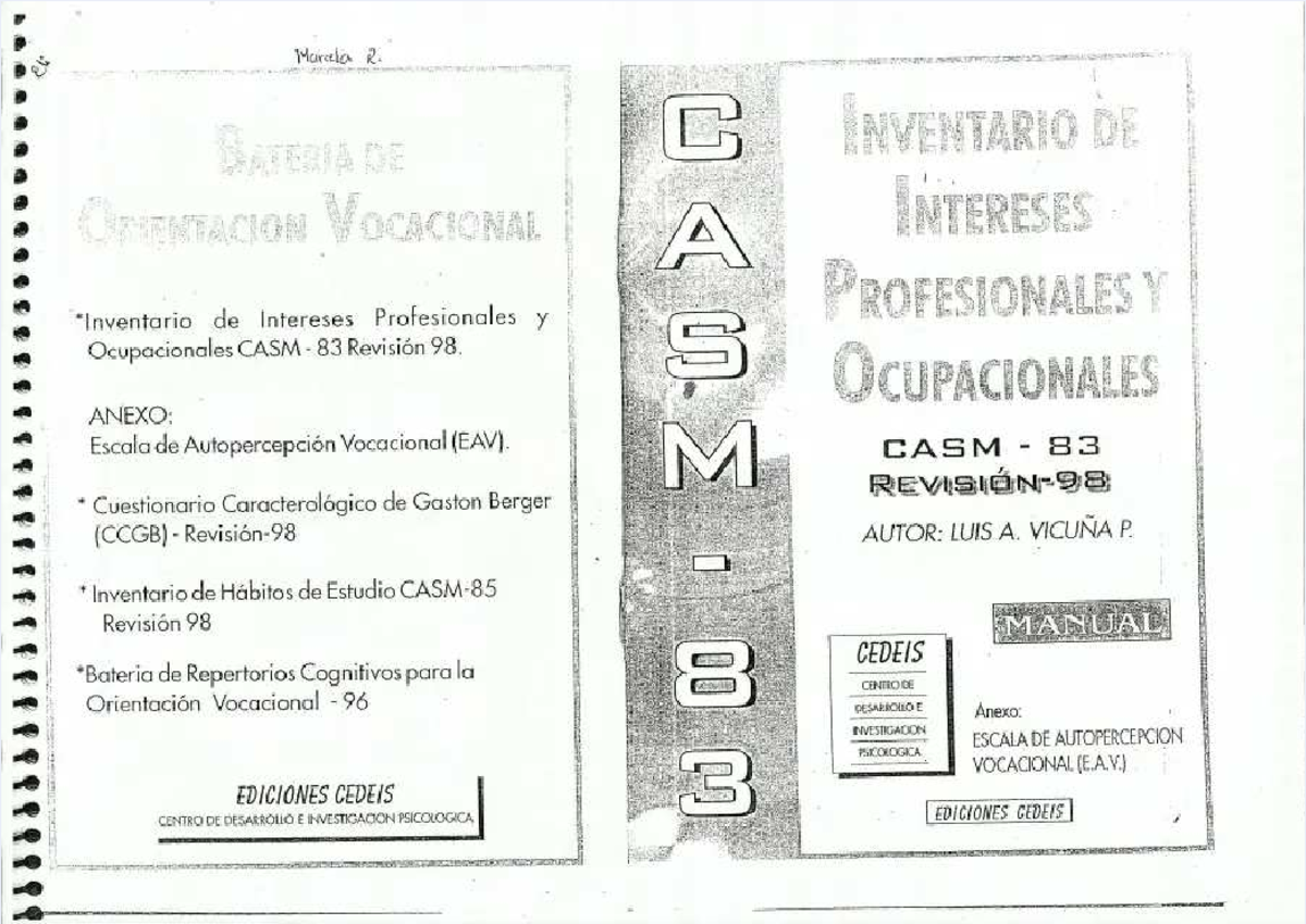 Batería de Inventarios Vocacionales CASM 83: Guía y Análisis REVISIÓN 98 - Studocu