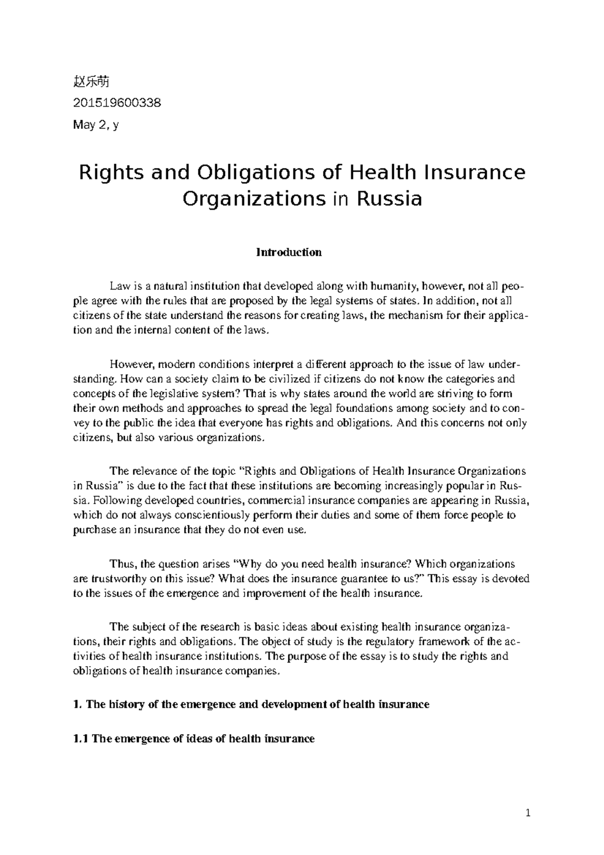 Rights and Obligations of Health Insurance in Russia - 201519600338 ...