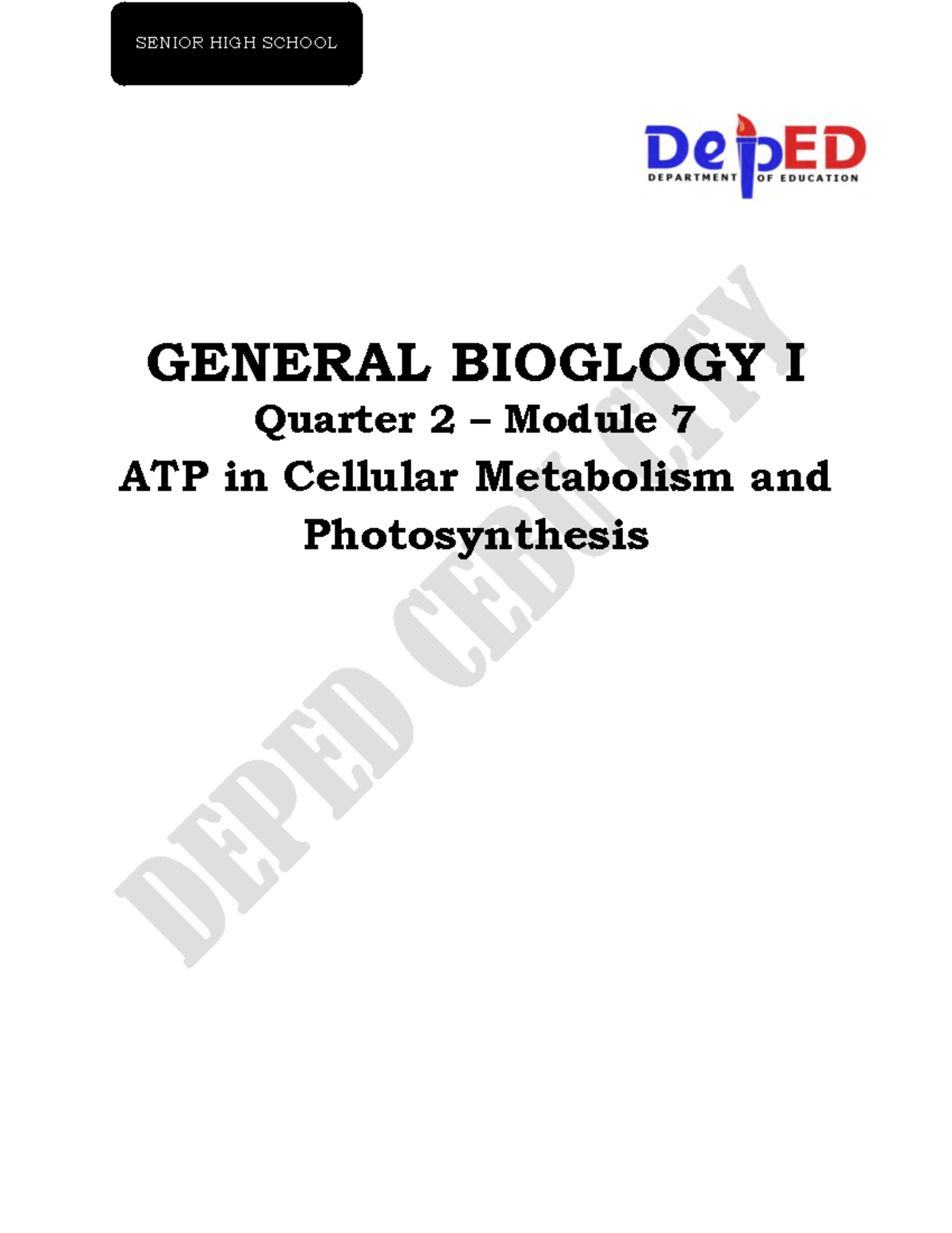 Q2 Biology 1 - Module 7: ATP in Cellular Metabolism & Photosynthesis ...